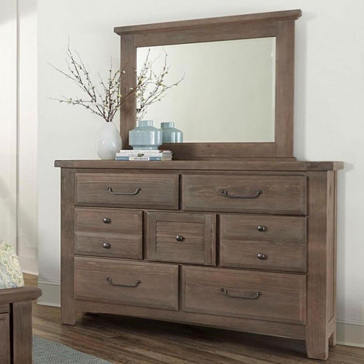 Sawmill Saddle Grey 7 Drawer Storage Dresser with Mirror – Noah's Home ...